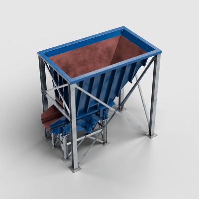 Feed hopper with conveyor chute - Building materials product range ...